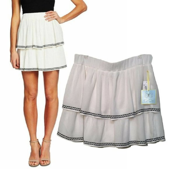 CeCe | Skirts | Cece White Tiered Ruffle Skirt With Embroidered Trim Pull On Xl New | Poshmark